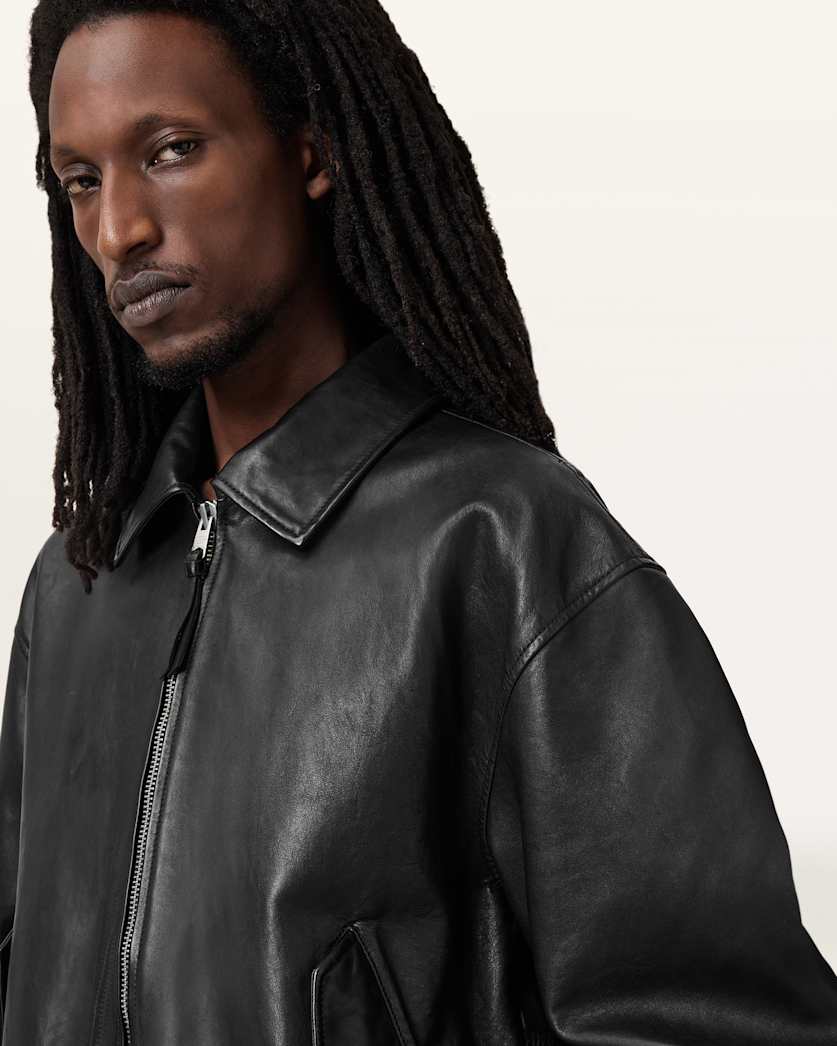 Marco Oversized Leather Bomber Jacket Black | ALLSAINTS